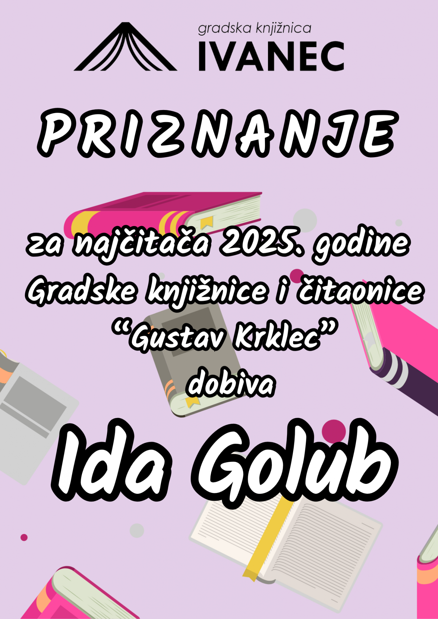 NAJČITAČ GRADSKE KNJIŽNICE IVANEC 2025. - Gradska knjižnica i čitaonica ...